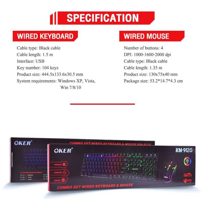 OKER (2IN1) USB KM-9120 BLACK Keyboard Mouse Gaming Multimedia keyboard shortcuts | Lazada.co.th