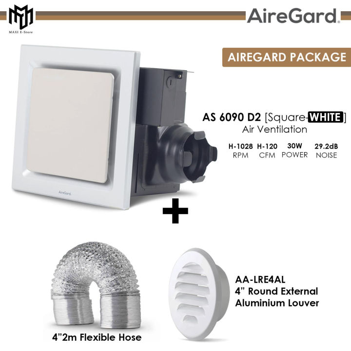 [COMBO SET] AireGard AS-6090 D2 Air Ventilation Exhaust Fan Silent ...
