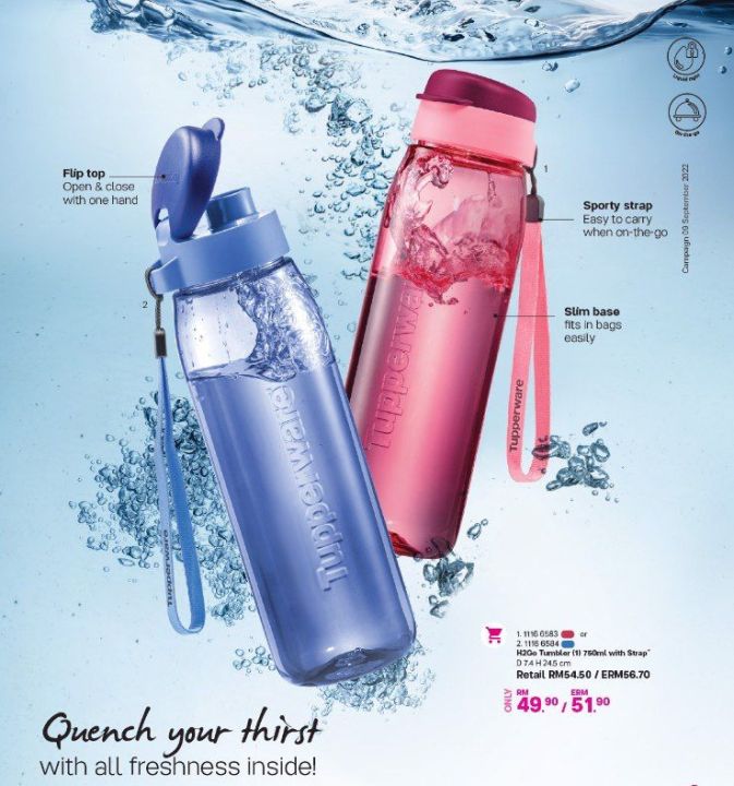 Tupperware H2GO Tumblers 750ML H2go Tumbler Eco bottle Botol Air Water ...