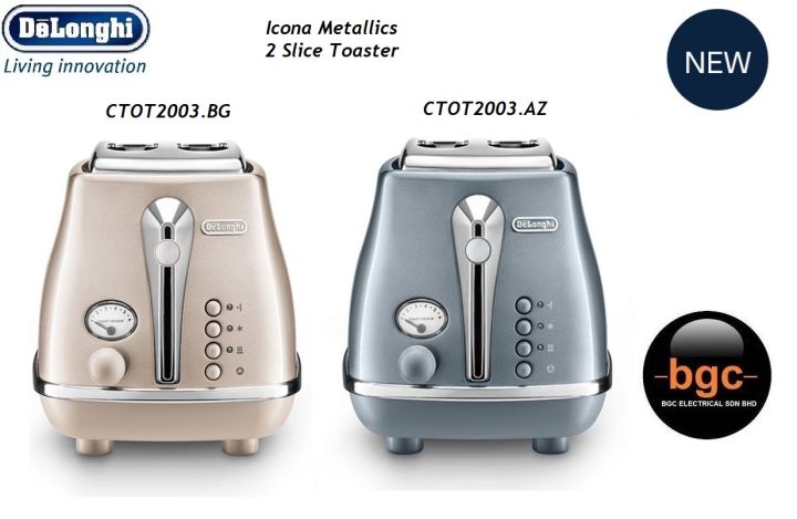 Delonghi Icona Metallics Mesmerising Azure/Champagne Beige 2 Slice ...
