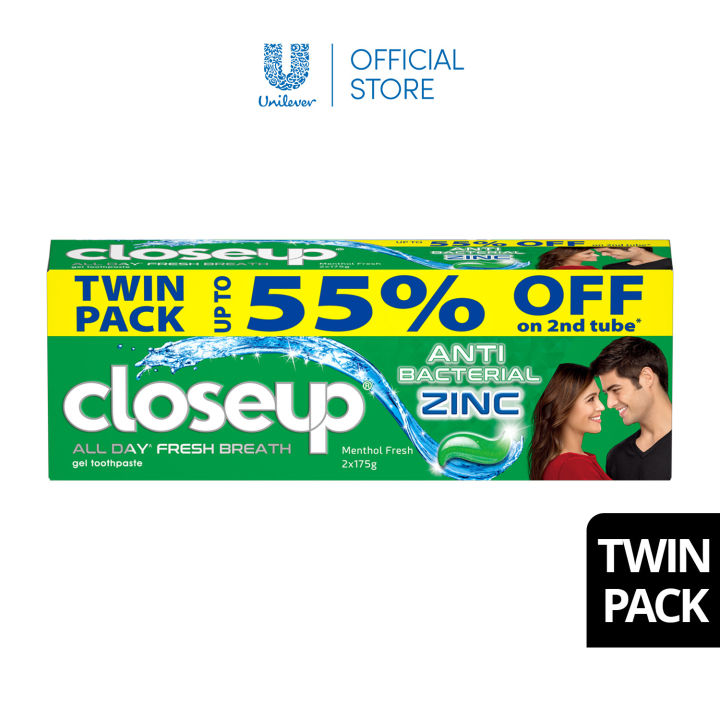 Closeup Gel Toothpaste with Antibacterial Zinc Menthol Fresh 175g Twin ...