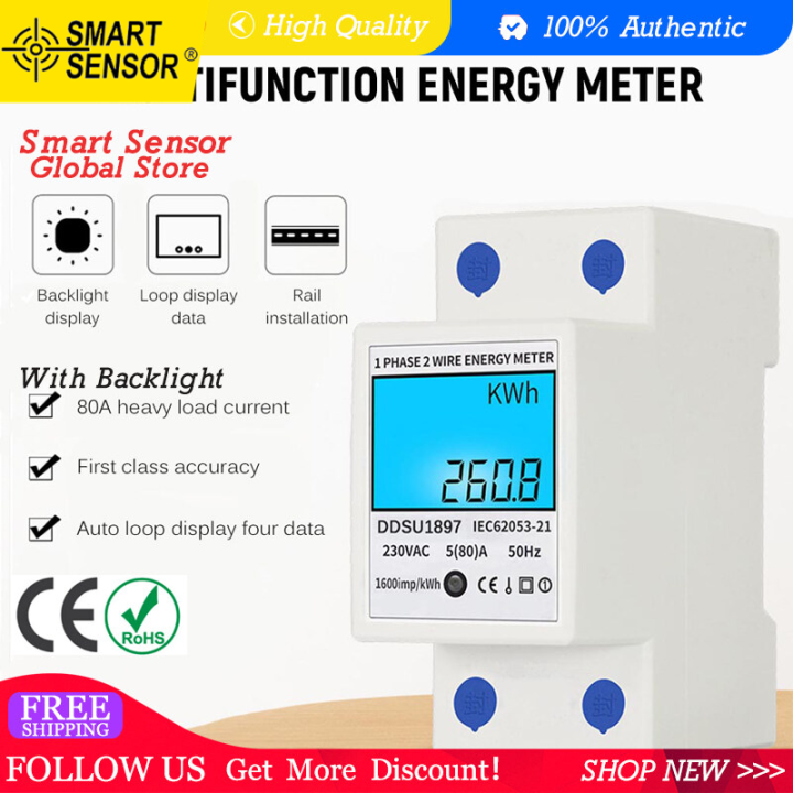 Smart Sensor Digital Electric Energy Meter Single Phase DIN Rail ...