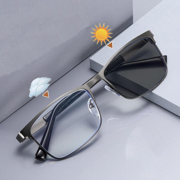 Anti Radiation Photochromic Eyeglass For Women Student Men Square Metal ...