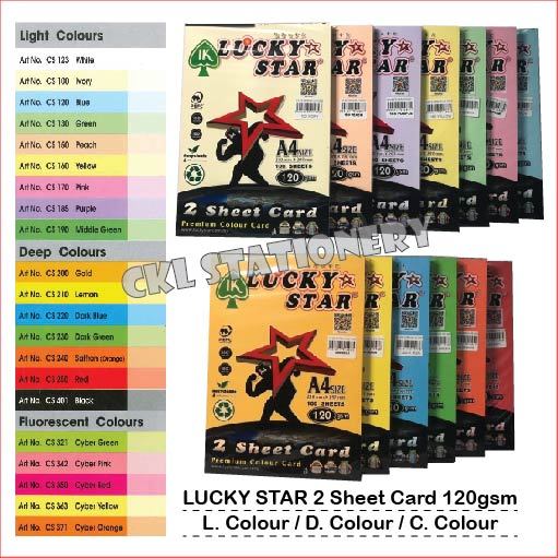 LUCKY STAR A4 2 Sheet Card 120gsm 100sheet / Colour Paper Card | Lazada