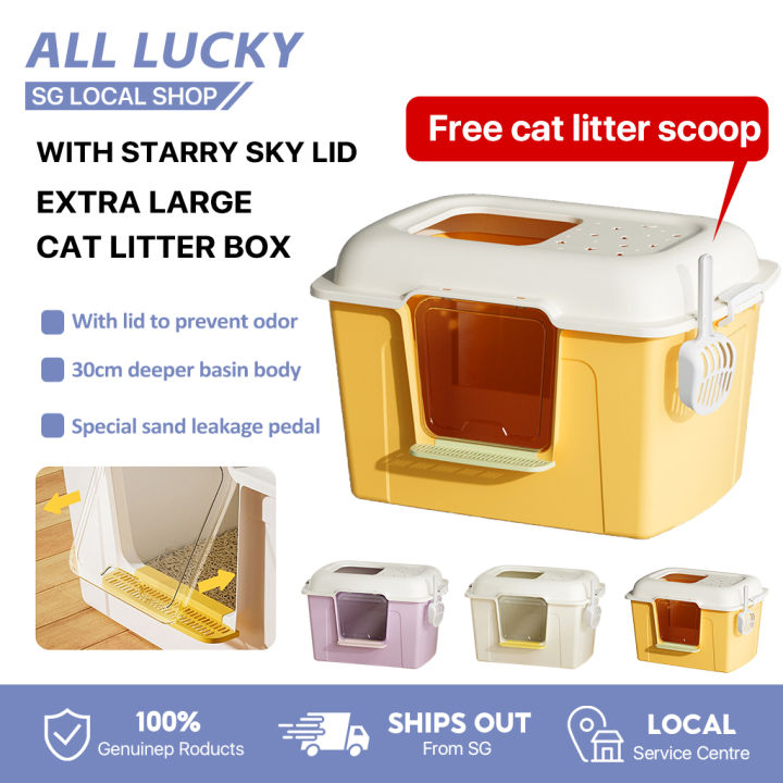 【SG】Large Cat Litter Box Integrated Litter Basin With Scoop Anti Splash ...