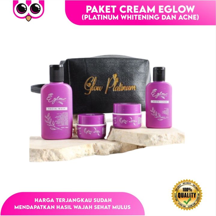 PAKET CREAM EGLOW PLATINUM WHITENING DAN ACNE / PAKET PERAWATAN WAJAH ...