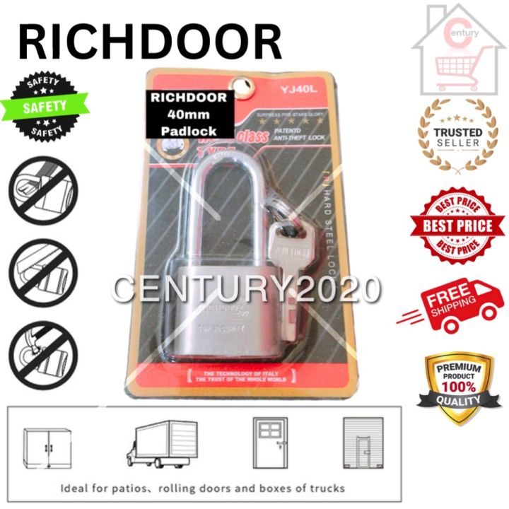 RICHDOOR Padlock Long Head Laminated Pad Lock Heavy Duty Brass Lock ...