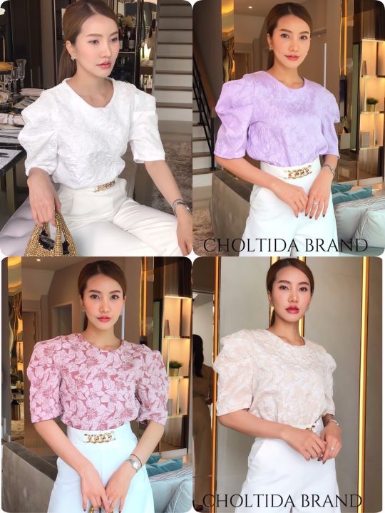 อก 40" 💝 😁 เสื้อแขนยกตีเกร็ด งานผ้า JACGARD ผ้านำเข้าแทจเจอร์นูนลายดอกงานผ้าหรูสวยมาก Choltida ...