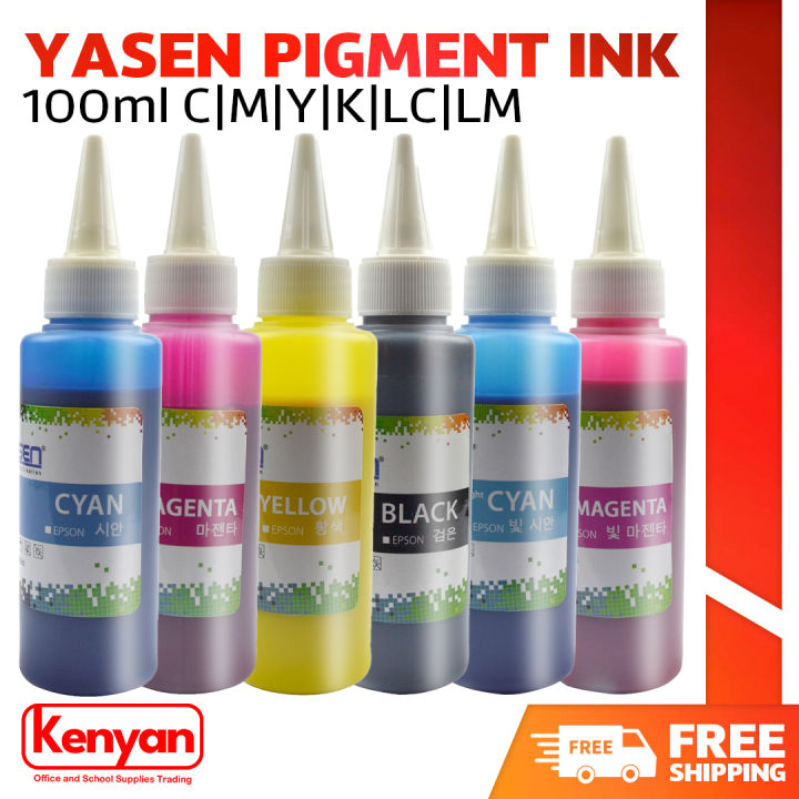 Yasen Pigment Ink for CISS Printer 100ML C/M/Y/K/LC/LM Epson Printer ...
