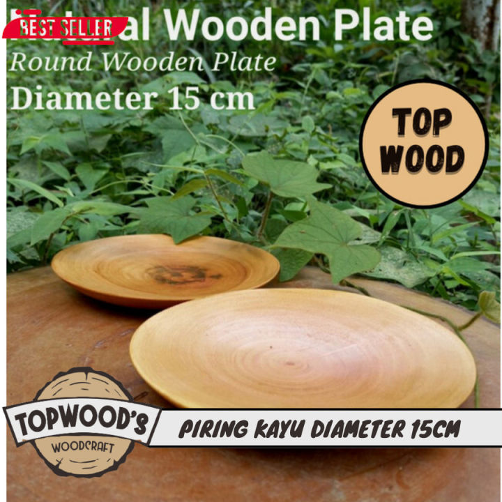 Topwood Wooden Plate Diameter 15 Cm Piring kayu cekung bulat slim unik ...