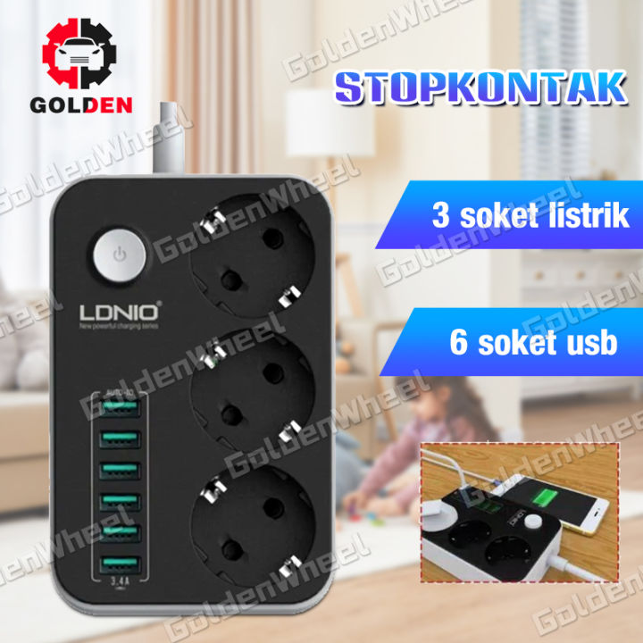 Colokan Listrik Power Socket stop kontak 3 power socket dan 6 USB ...