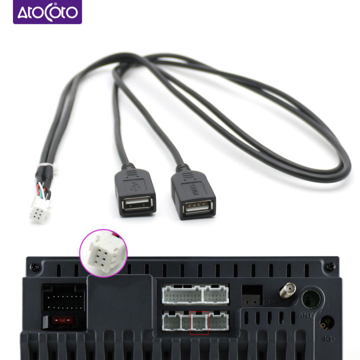6 Pin Plug Connector Dual USB Interface Cable Adapter for Car Android ...