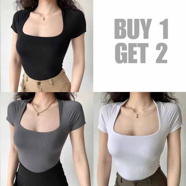 Double lining Square Neck Basic Solid Trendy women top | Lazada PH