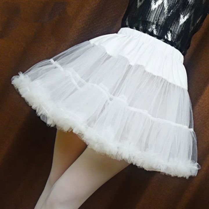 ผู้หญิง Ruffled สั้น Petticoat สีขาว Fluffy Bubble Tutu กระโปรง Puffy ...