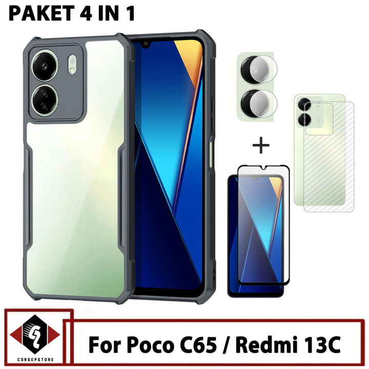 Paket 4in1 Casing Redmi 13C / Poco C65 Transparan Free Anti Gores Layar ...