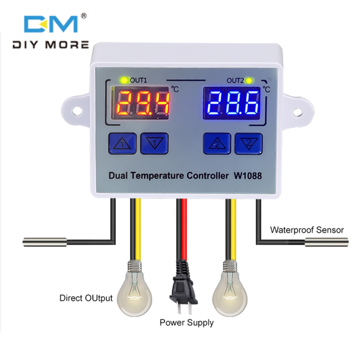 [100% Original] diymore W1088 Dual LED Digital Temperature Sensor Meter Controller Electric ...