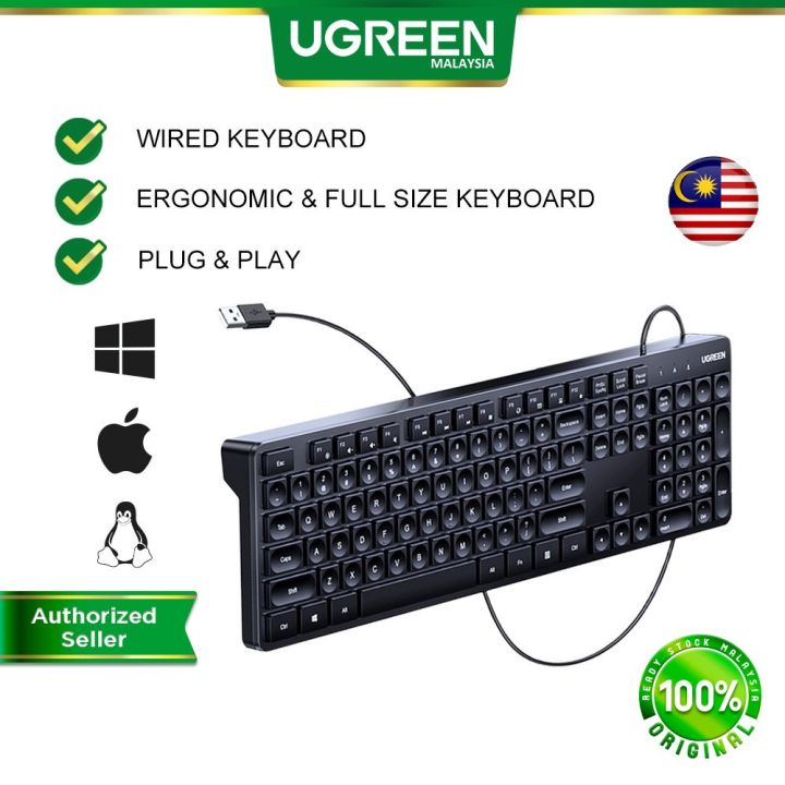 UGREEN Wired Keyboard Full Size 104 Keys Media Hotkeys Plug and Play ...
