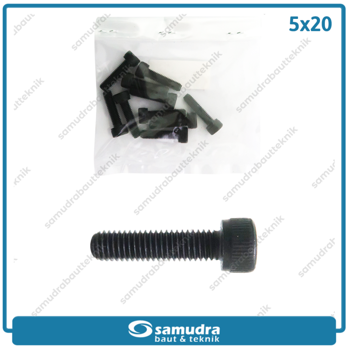 JP Baut L M5 x 20 mm Isi 10 pcs Baja Hitam Socket Cap Screw Full Drat ...