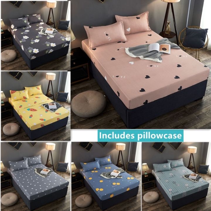 Thicker 3 in 1 bed set sheet Cotton Full Garterized Soft Fitted ...