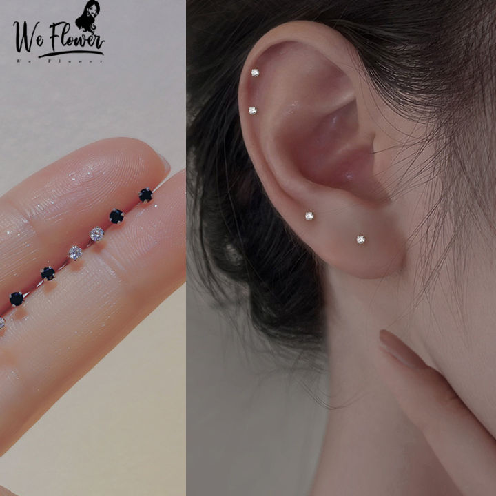 We Flower Mini Four Claw Piercing CZ Zircon S925 Silver Stud ต่างหู ...