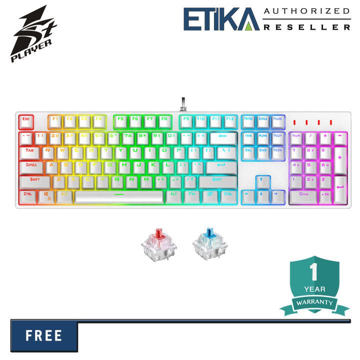 1st Player DK 5.0 USB Wired RGB Full 104 Keys White Gaming Mechanical ...
