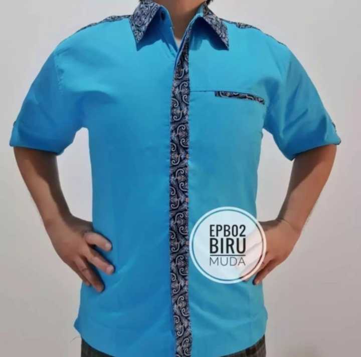 Seragam Kerja Kombinasi Batik WARNA BIRU MUDA, Seragam Kerja, Baju ...