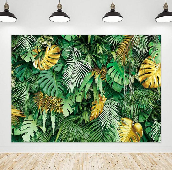 7x5ft Jungle Green Tropical Palm Leaves Backdrop Golden Leaf Plants ...