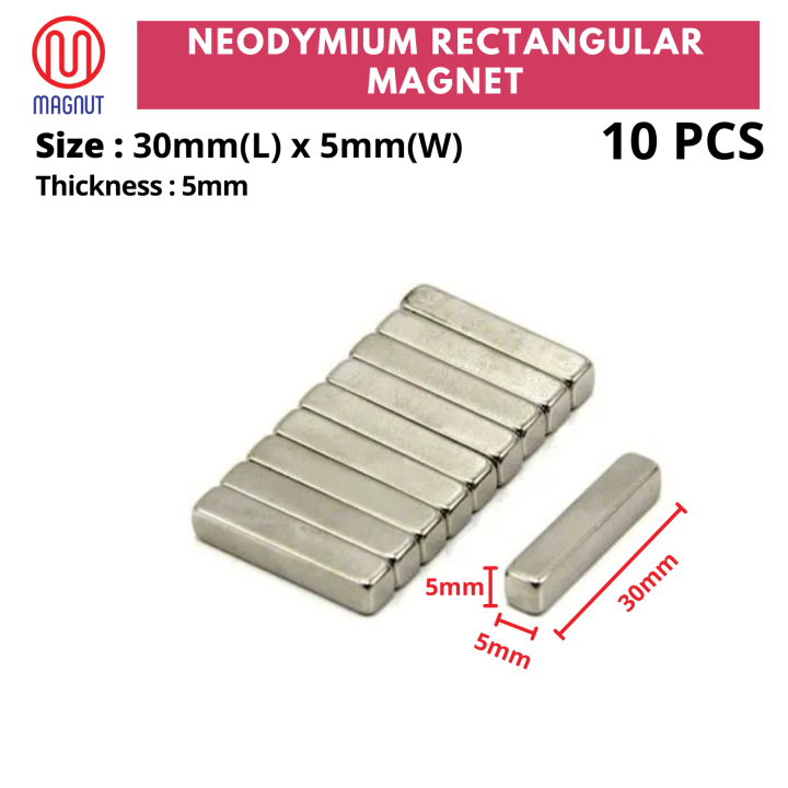 10 pcs - 30mm x 5mm x 5mm - Rare Earth Neodymium Rectangular Magnet ...