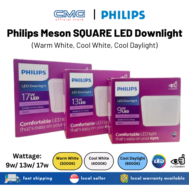 Philips Meson LED SQUARE Downlight 9w/13w/17w in DL/WW/CW | Lazada Singapore