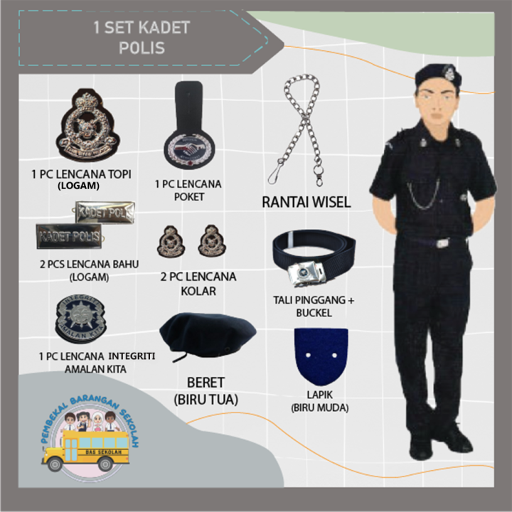 AKSESORI KADET POLIS/ FULL SET KEGUNAAN PELAJAR SEKOLAH | Lazada