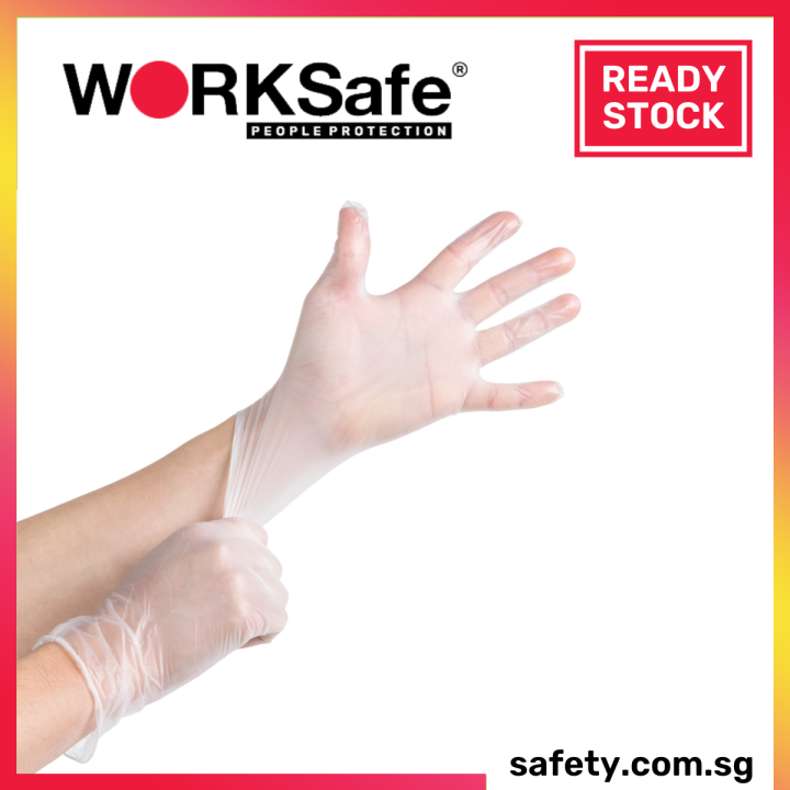 WORKSAFE 9" Disposable Vinyl Gloves, Clear, Industrial Grade, Powder ...