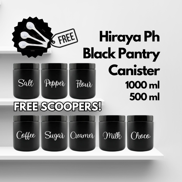 Hiraya Ph PLASTIC Canister Black Jar Garapon 500ml/1000ml Kitchen ...