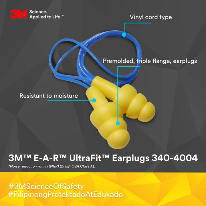 3M 340-4004 E-A-R UltraFit Corded Earplugs NRR: 25 dB | Lazada