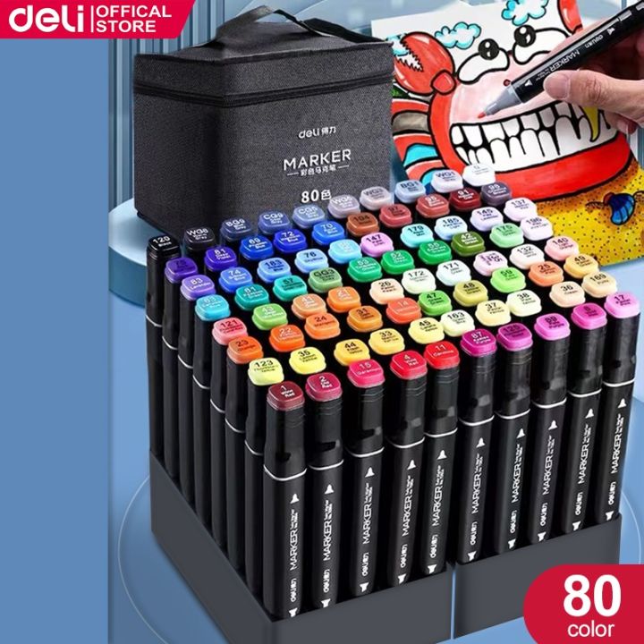 Deli Color Marker Pen 80 Pcs Highlighter Set Colored Double-tipped Nib ...