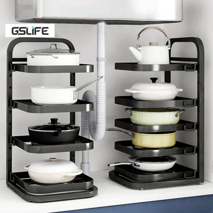 GSlife Under Sink Adjustable Pots & Pans Rack Kitchen Countertop ...