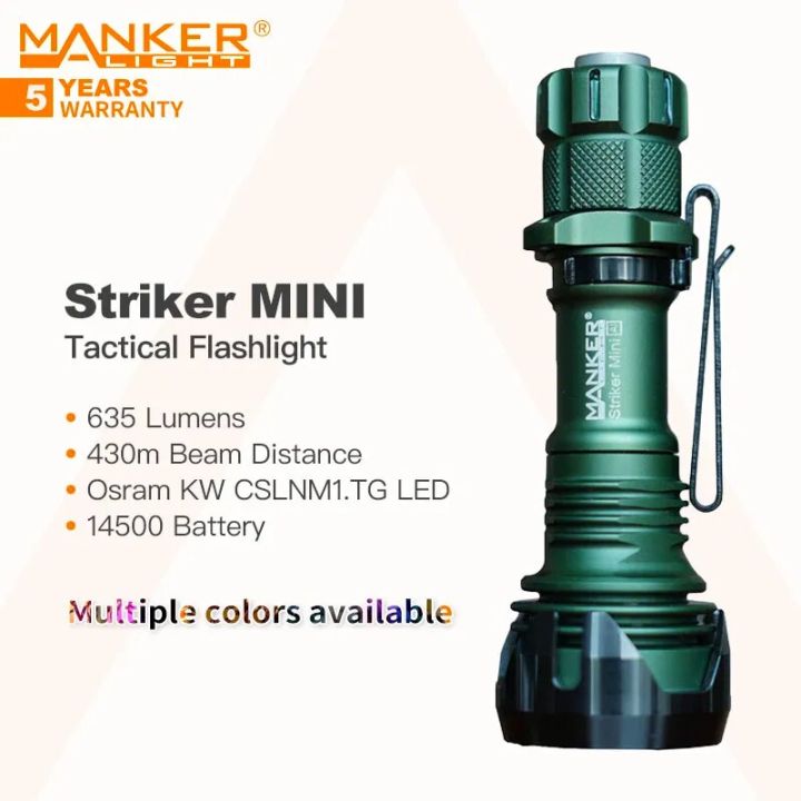 Manker Striker MINI Rechargeable Tactical Flashlight, 635 Lumens 430M ...