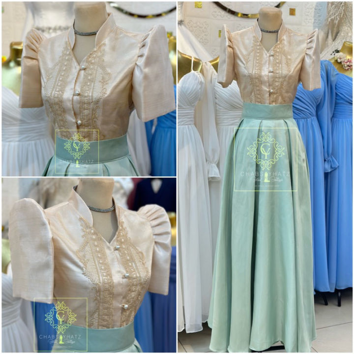 ☑🌈 Modern Filipinina Top and Skirt (Sage green) mestiza sleeves Code ...
