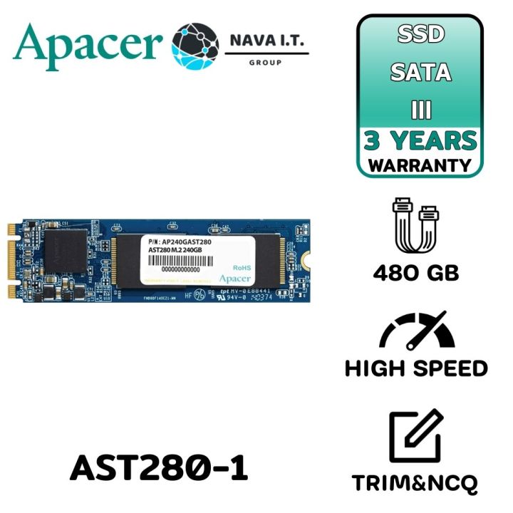 Apacer SSD (เอสเอสดี) 480GB AST280-1 M.2 2280 SATA III รับประกัน 3 ปี ...