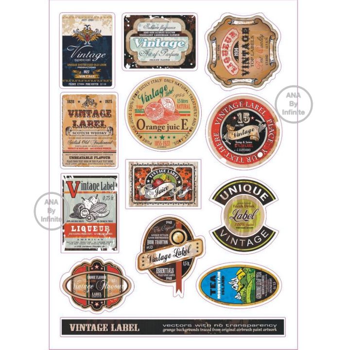 ANA Vintage Sticker Set สติ๊กเกอร์ ตกแต่ง สัญลักษณ์ ฉลาก วินเทจ ขนาด A4 ...