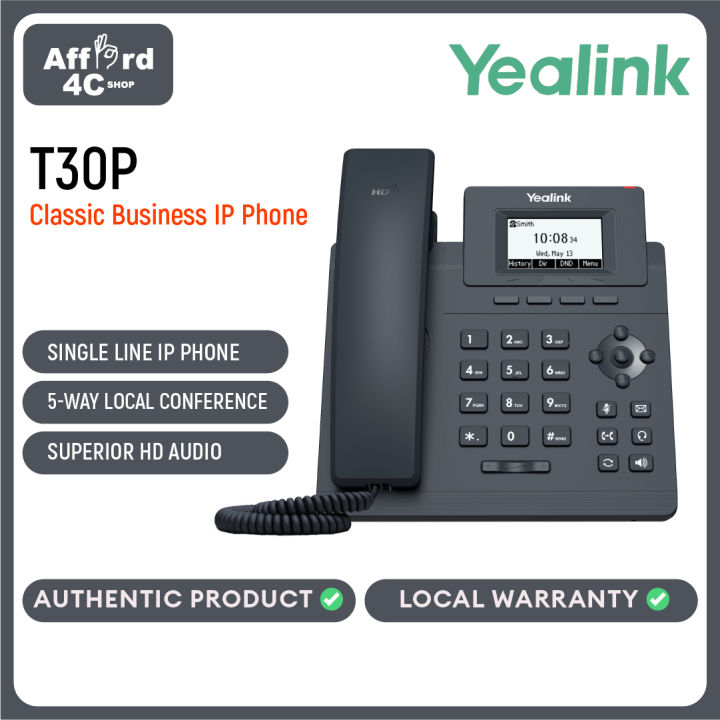 Yealink SIP-T30P HD Voice 2.3” LCD PoE support Wall mountable Entry-level IP Phone with 1 Line ...