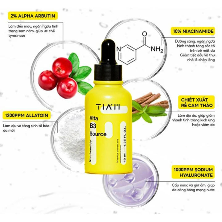Serum 10% Niacinamide + 2% Arbutin Dưỡng Trắng, Phục Hồi Cho Da Dầu Mụn, Nhạy Cảm Tia'm Vita B3 ...