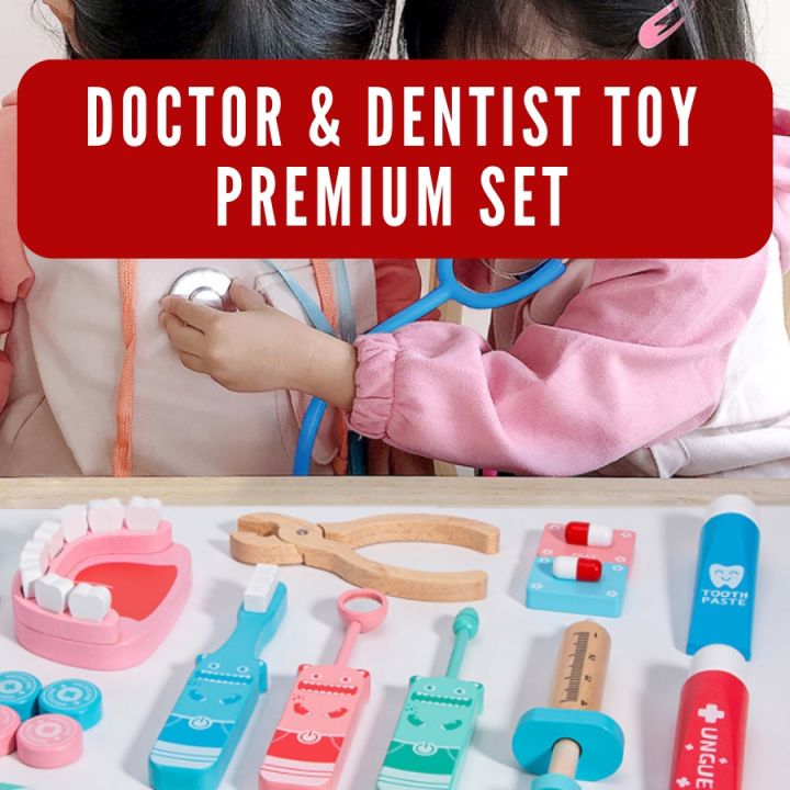 25pcs Wooden Doctor Dentist Pretend Play Toy Set Role Play Mainan Budak ...