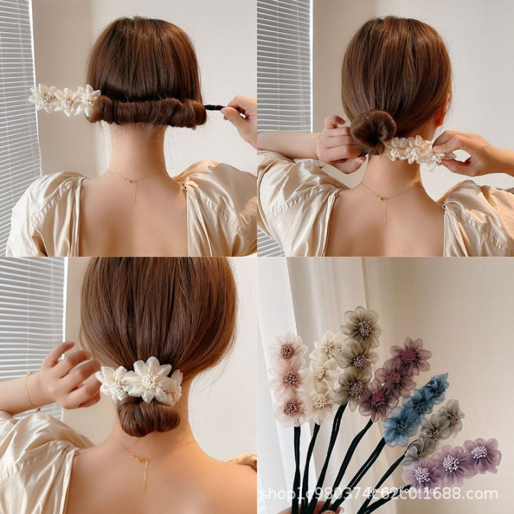 Flower Clip Korea ties Hair tool hair bun flower String花朵盘发神器 | Lazada