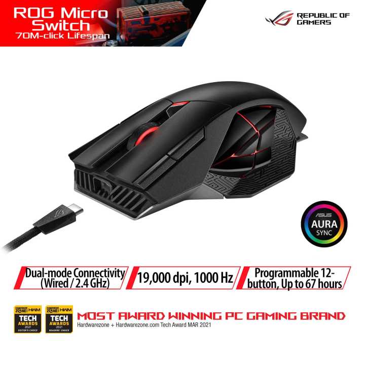 ROG Spatha X Wireless P707 gaming mouse with dual-mode connectivity (wired / 2.4 GHz) with ...