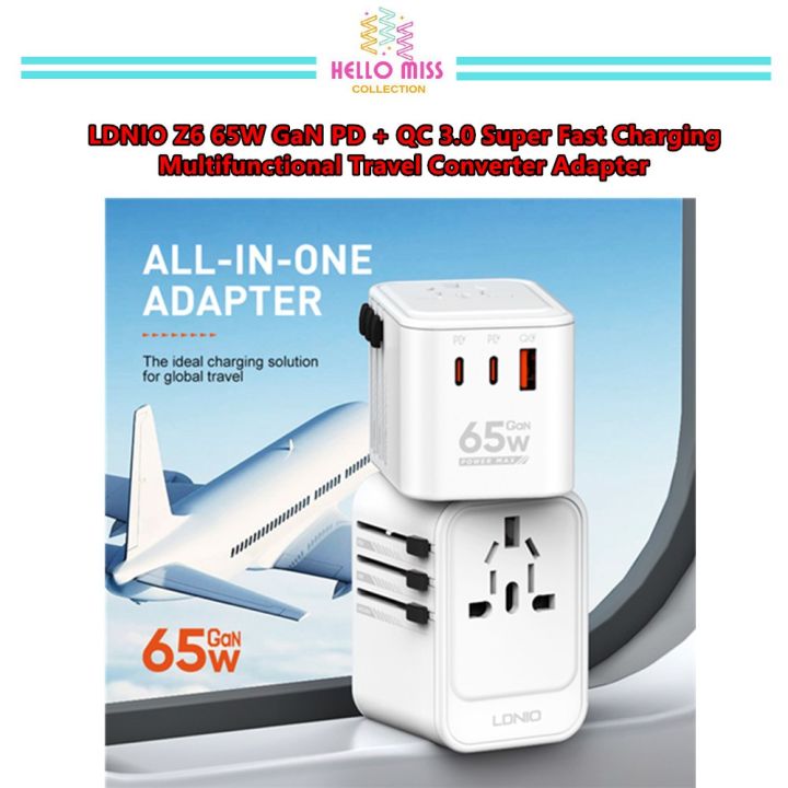 LDNIO Z6 65W GaN PD + QC 3.0 Super Fast Charging Multifunctional Travel ...
