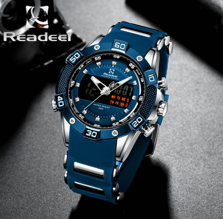 นาฬิกาสำหรับผู้ชาย Readeel 6001ผู้ชายนาฬิกาไฟ LED ควอตซ์ดีจิทัลนาฬิกา ...