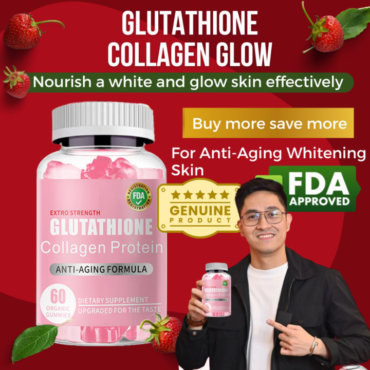 Glutathione Collagen Glow Gummies Anti-Aging Whitening Beauty Skin ...