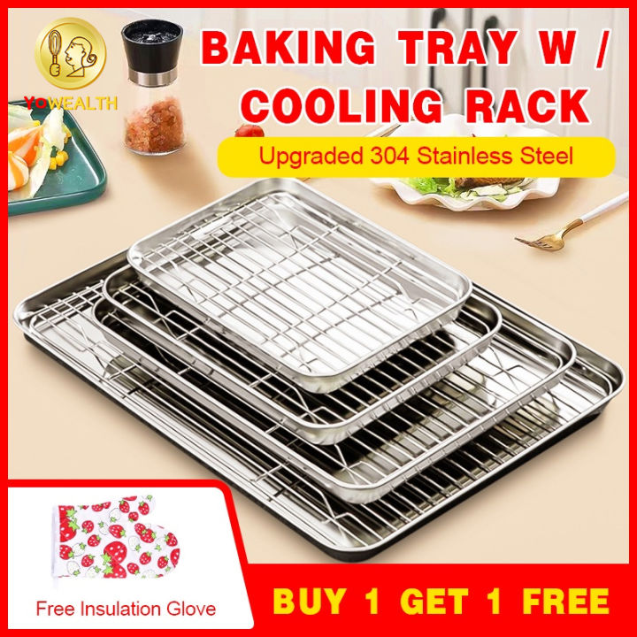 【Free Gift】Baking Tray W/ Cooling Rack Set Upgrade 304 Stainless Steel ...