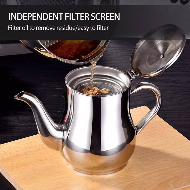 Stainless Steel Teapot with Filter Kitchen Oil Filter Pot Liquid ...