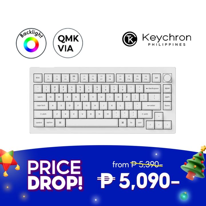Keychron V1 Knob QMK Mechanical Keyboard, Shell White, 75%, Wired, RGB ...